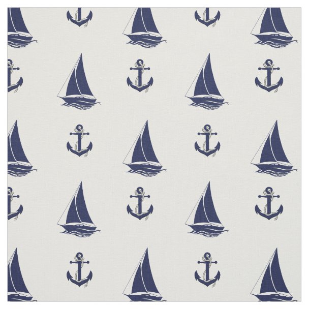 Nautical Sailboat Blue Gray Fabric | Zazzle