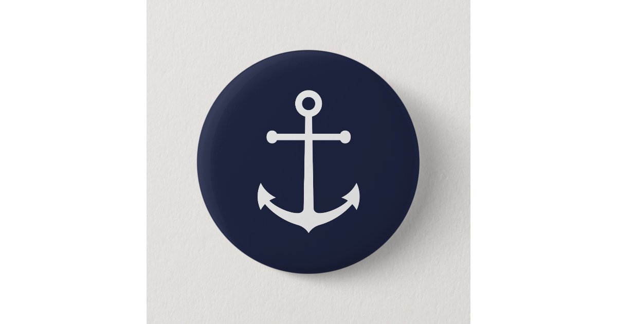 Nautical Navy Blue Anchor Button | Zazzle