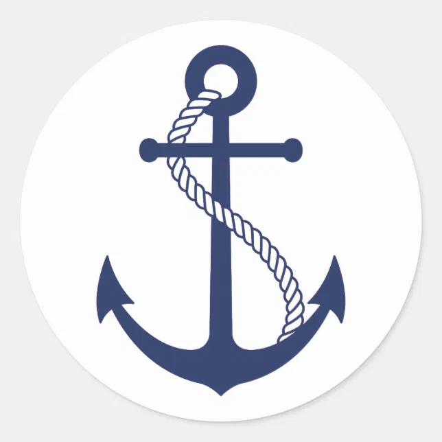 Nautical Navy Blue Anchor Classic Round Sticker | Zazzle