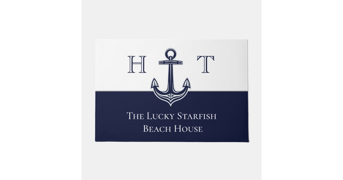 Nautical Navy Blue Anchor Coastal Monogrammed Door Doormat | Zazzle