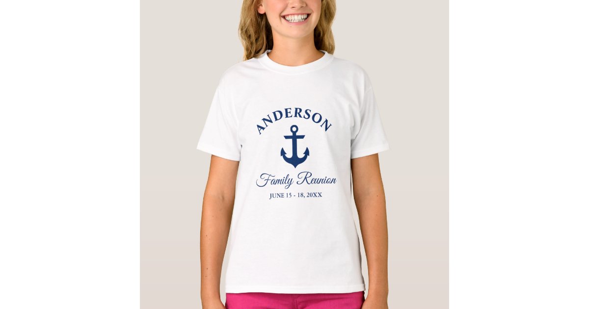 Nautical Navy Blue Anchor Family Reunion Girl's T-Shirt | Zazzle.com