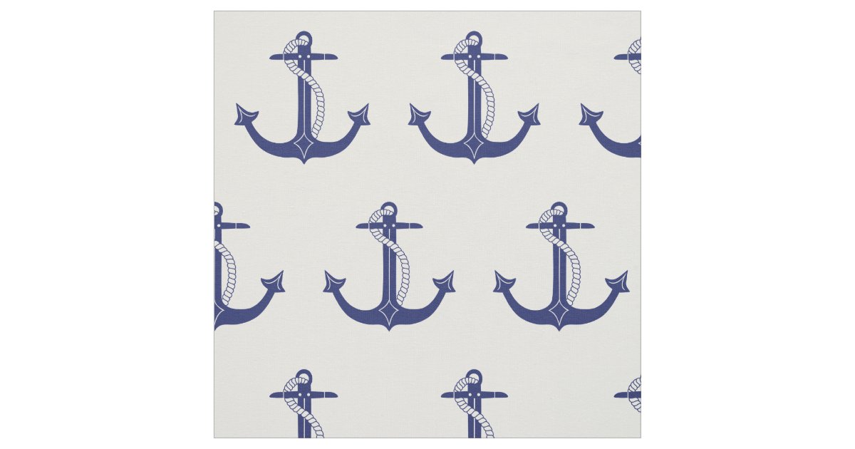 Nautical Navy Blue Anchor Pattern Fabric | Zazzle