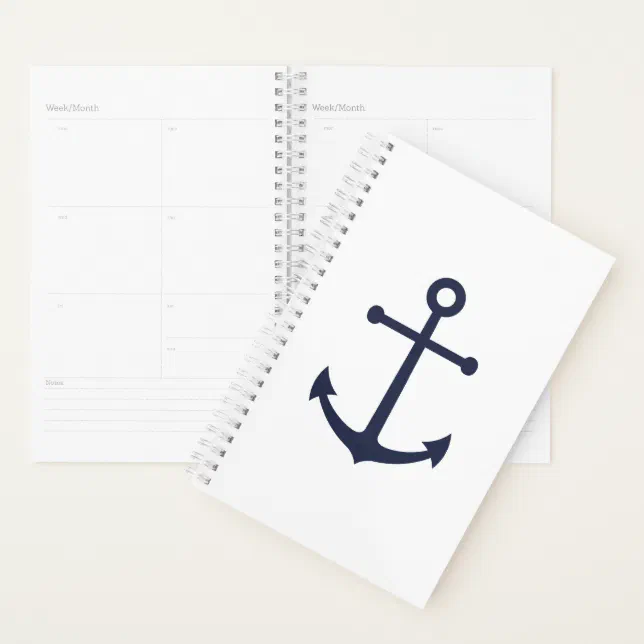 Nautical Navy Blue Anchor Planner | Zazzle