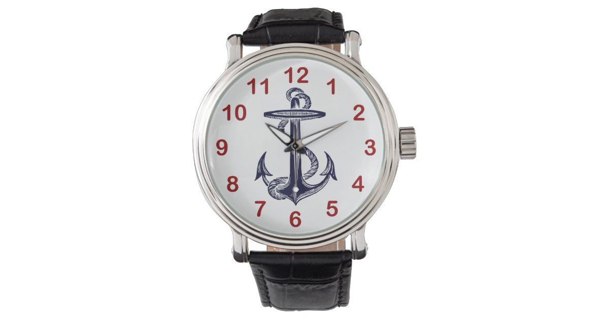 Nautical Navy Blue Anchor Watch | Zazzle