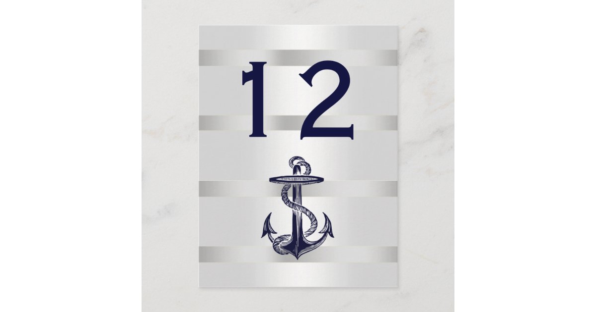 Nautical Navy Blue Anchor White BG V Table Number | Zazzle