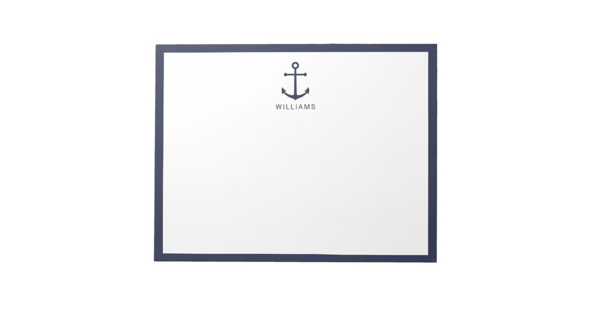 Nautical Navy Blue Anchor with Custom Name Notepad | Zazzle