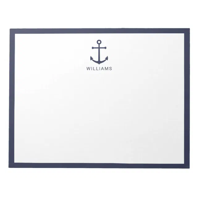 Nautical Navy Blue Anchor with Custom Name Notepad | Zazzle
