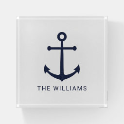 Nautical Navy Blue Anchor with Custom Name Paperweight | Zazzle