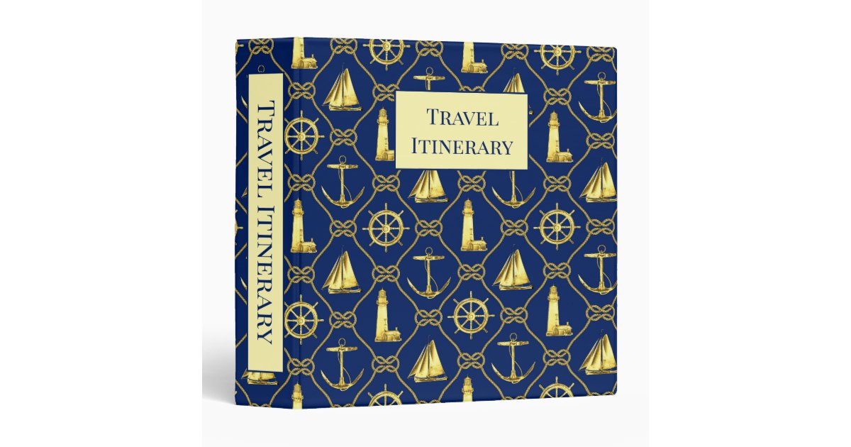 Nautical Navy Blue and Gold Lighthouse Travel 3 Ring Binder | Zazzle
