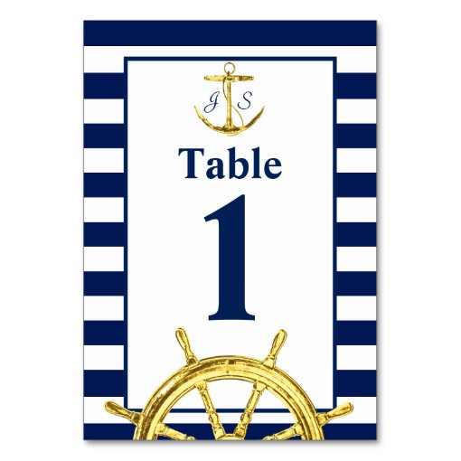 Nautical Navy Blue and Gold Wedding Table Number | Zazzle