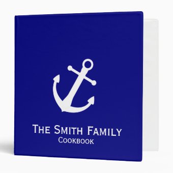 Nautical Navy Blue and White Anchor Cookbook 3 Ring Binder | Zazzle