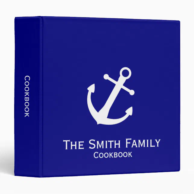 Nautical Navy Blue and White Anchor Cookbook 3 Ring Binder | Zazzle