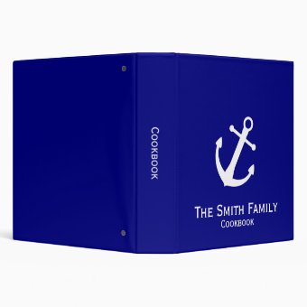 Nautical Navy Blue and White Anchor Cookbook 3 Ring Binder | Zazzle