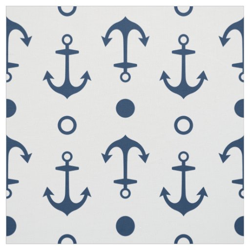 Nautical Navy Blue and White Anchors Pattern Fabric | Zazzle