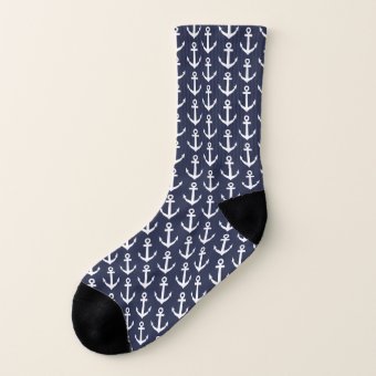 Nautical navy blue and white boat anchor socks | Zazzle