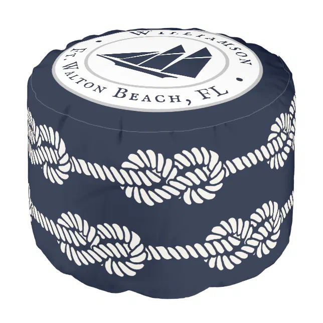Nautical Navy Blue and White Boat Rope Stripes Pouf | Zazzle