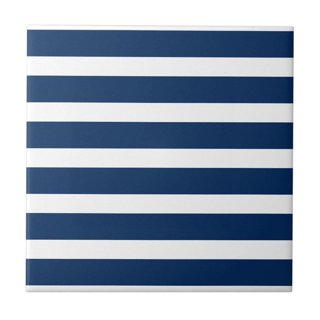 Nautical navy blue and white bold stripes custom ceramic tile | Zazzle