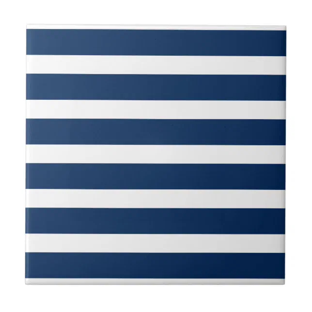 Nautical navy blue and white bold stripes custom ceramic tile | Zazzle