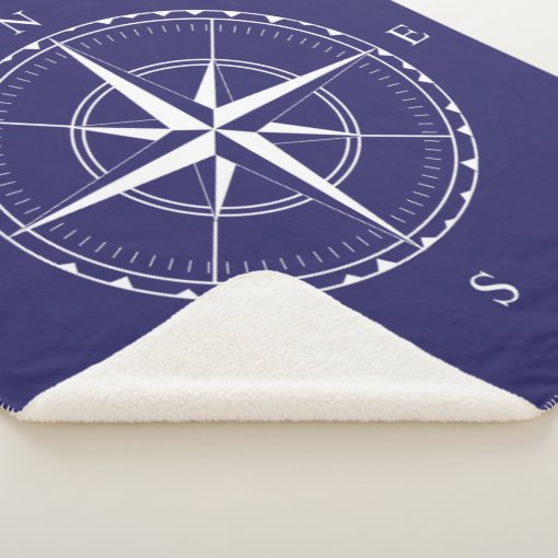 Nautical Navy Blue and White Sailing Ship Compass Sherpa Blanket | Zazzle