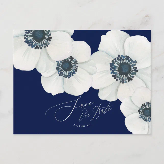 Nautical Navy Blue and White Save the Date Announcement Postcard | Zazzle