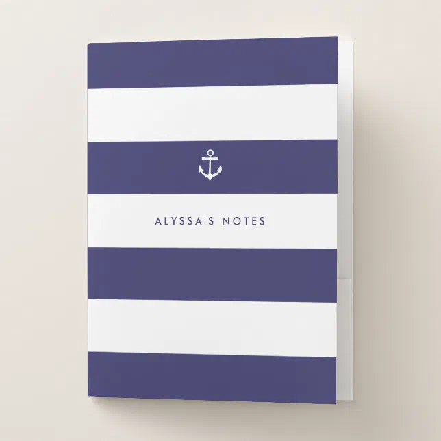 Nautical Navy Blue and White Stripes Pocket Folder | Zazzle