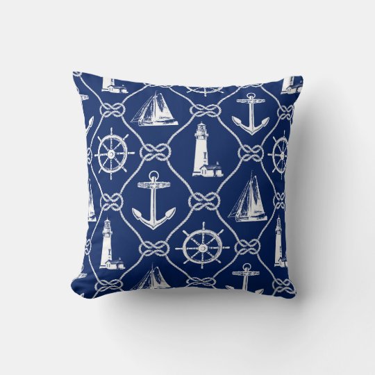 Nautical Navy Blue and White Throw Pillow | Zazzle.com