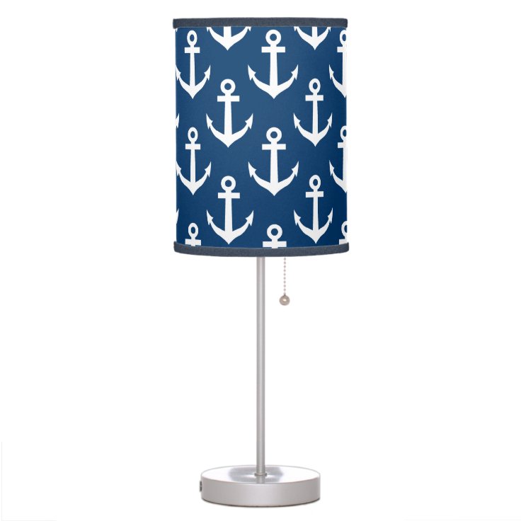 Nautical navy blue boat anchor pattern table lamp | Zazzle