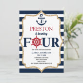 Nautical Navy Blue Four 4th Fourth Birthday Party Invitation | Zazzle