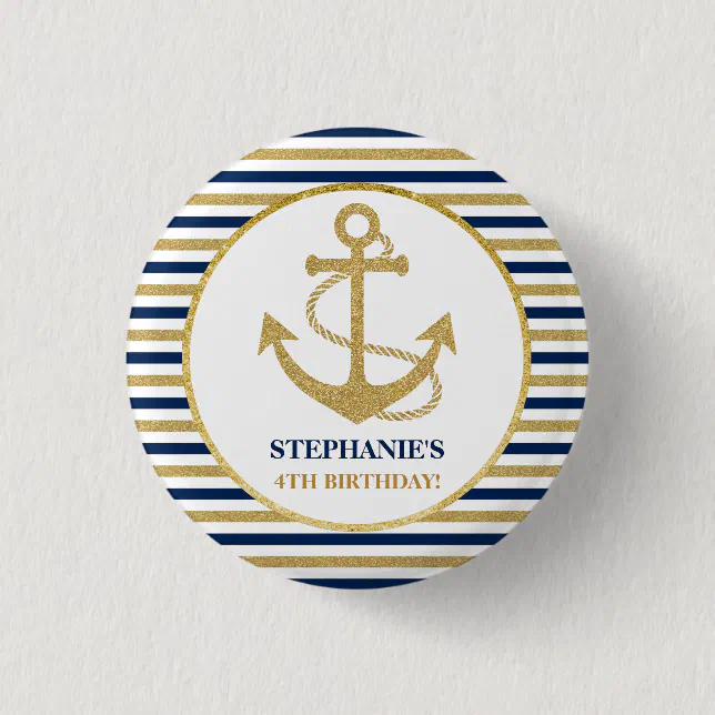 Nautical Navy Blue Gold Anchor Button | Zazzle