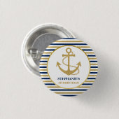 Nautical Navy Blue Gold Anchor Button | Zazzle