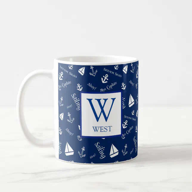 Nautical Navy Blue Initial Coffee Mug | Zazzle