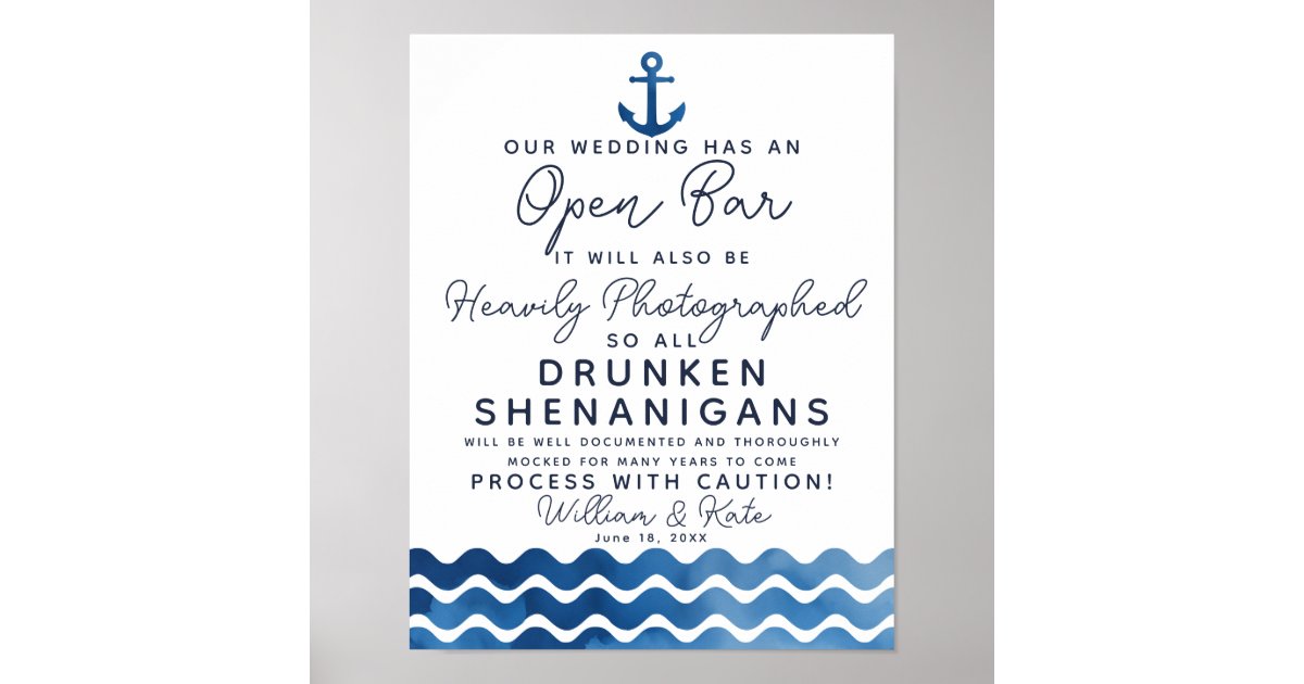 Nautical Navy blue Open bar Sign | Zazzle
