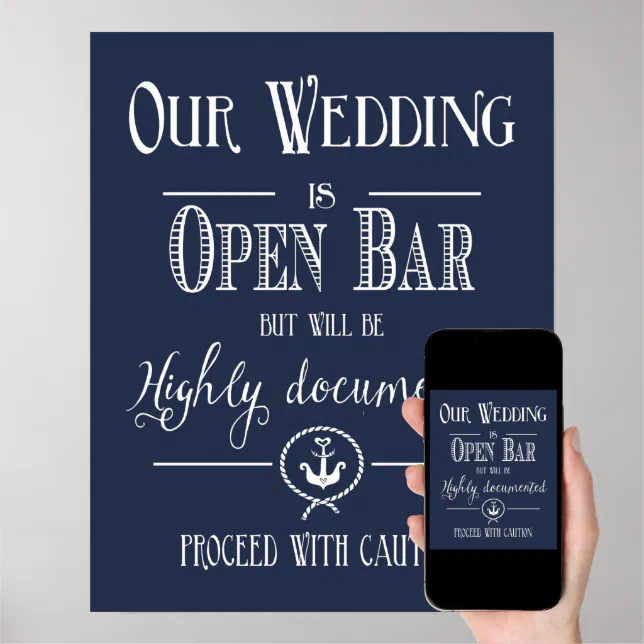 Nautical Navy blue Open Bar sign | Zazzle