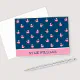 Nautical Navy Blue Pink Whale Pattern Custom Name Note Card | Zazzle