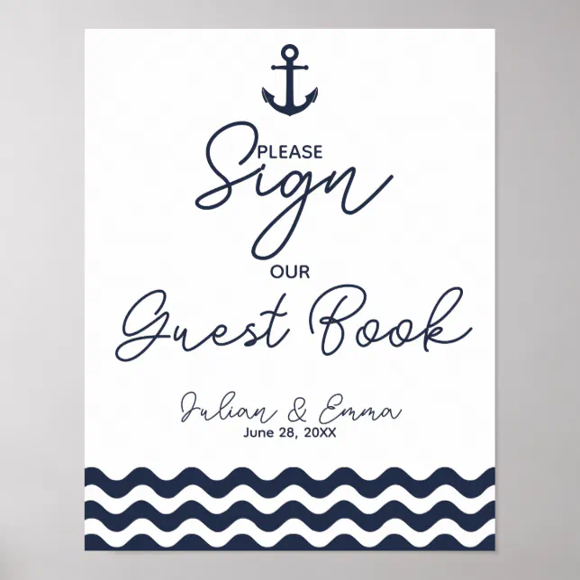 Nautical Navy blue Please sign guest book print | Zazzle