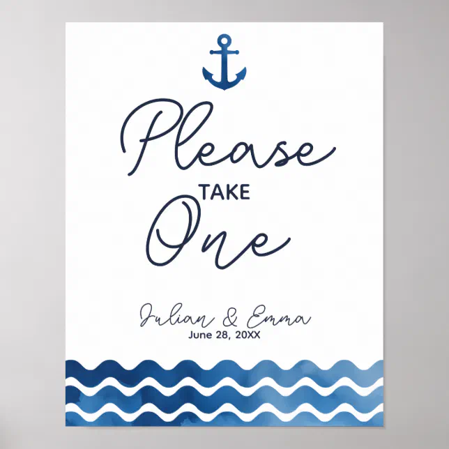 Nautical Navy Blue Please take one print | Zazzle