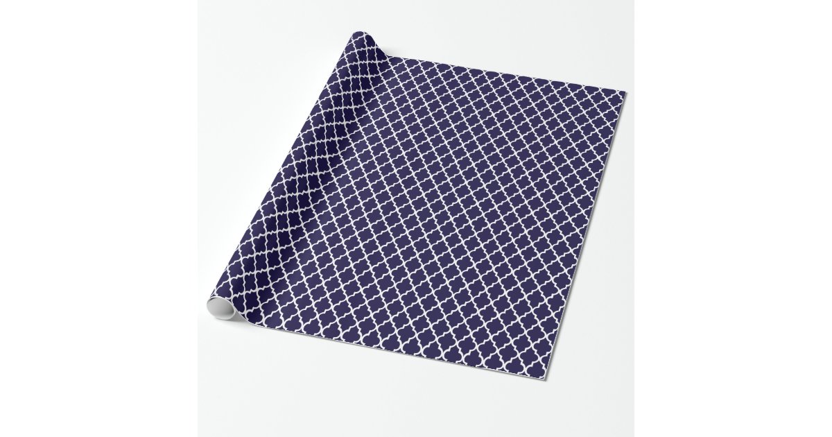 Nautical Navy Blue Quatrefoil Pattern Gift Wrap | Zazzle