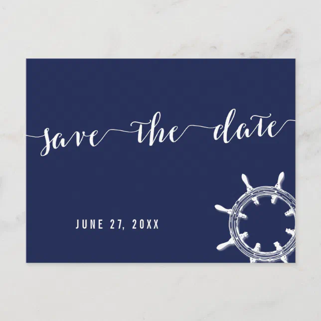 Nautical Navy Blue Save The Dates Postcard | Zazzle