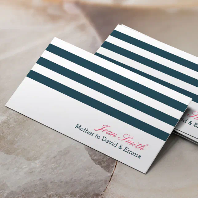 Nautical Navy Blue Stripes Mommy Calling Card | Zazzle