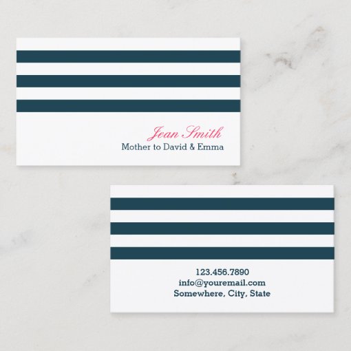 Nautical Navy Blue Stripes Mommy Calling Card | Zazzle