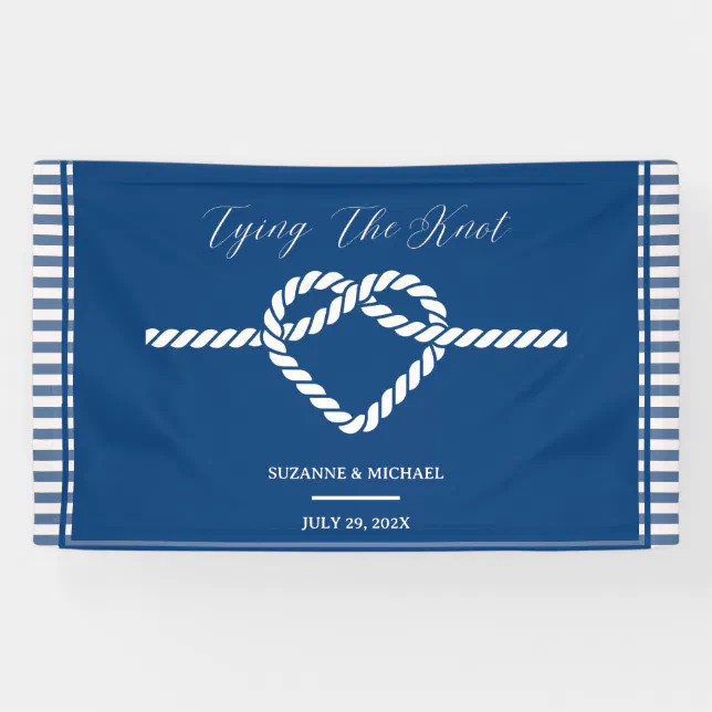 Nautical Navy Blue Tying Knot Stripes Wedding Banner | Zazzle