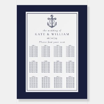 Nautical Navy Blue Wedding Seating Plan Chart Foam Board | Zazzle