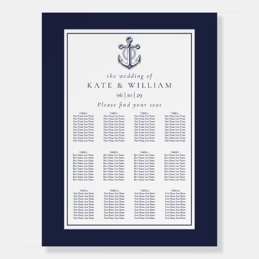 Nautical Navy Blue Wedding Seating Plan Chart Foam Board | Zazzle