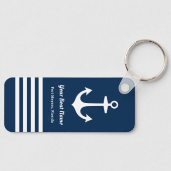 Nautical Navy Blue Welcome Aboard Boat Name Anchor Keychain | Zazzle