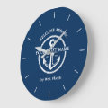 Nautical Navy Blue Welcome Aboard Boat Name Anchor Large Clock | Zazzle