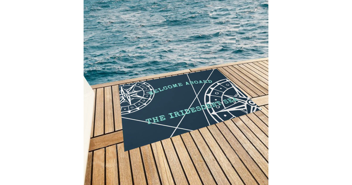 Nautical Navy Blue Welcome Aboard Compass Rose Doormat | Zazzle