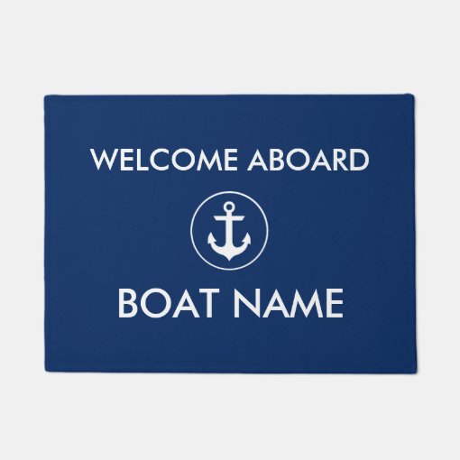 Nautical Navy Blue Welcome Boat Name Door Mat | Zazzle