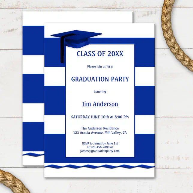 Nautical Navy Blue White Graduation Invitation | Zazzle