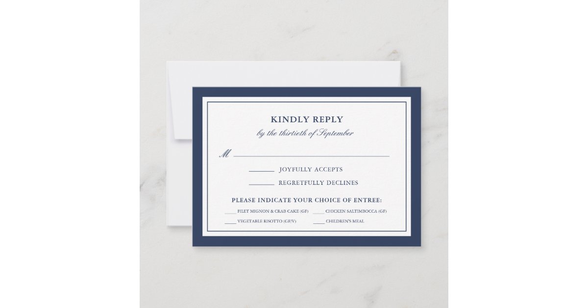 Nautical Navy Blue & White Meal Choice RSVP Card | Zazzle.com