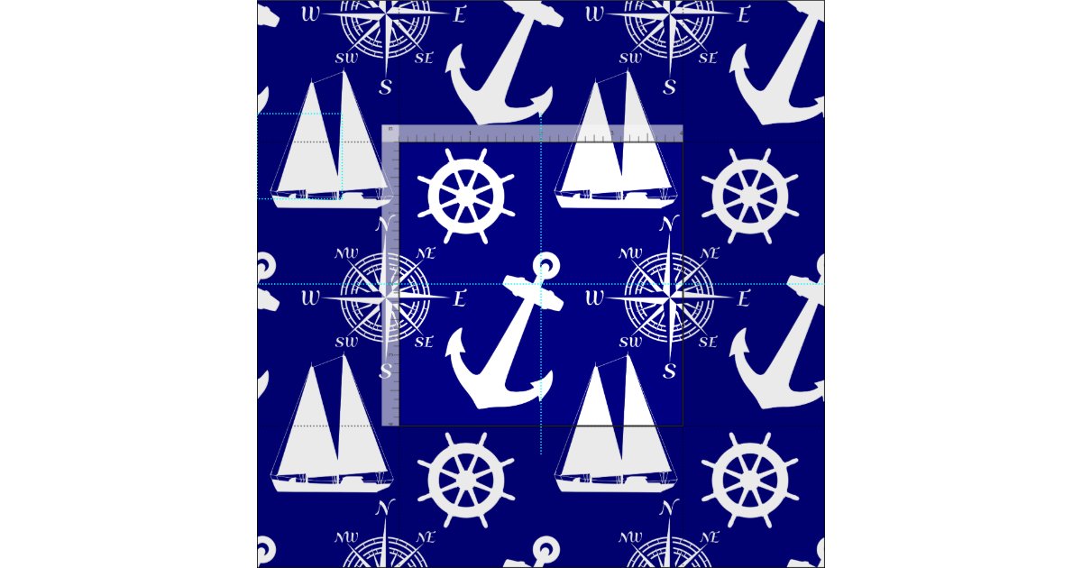 Nautical Navy Blue White Pattern Fabric | Zazzle